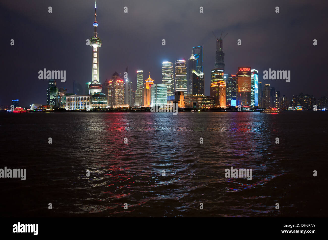night view on Pudong skyline seen from the Bund in Shanghai, China ...