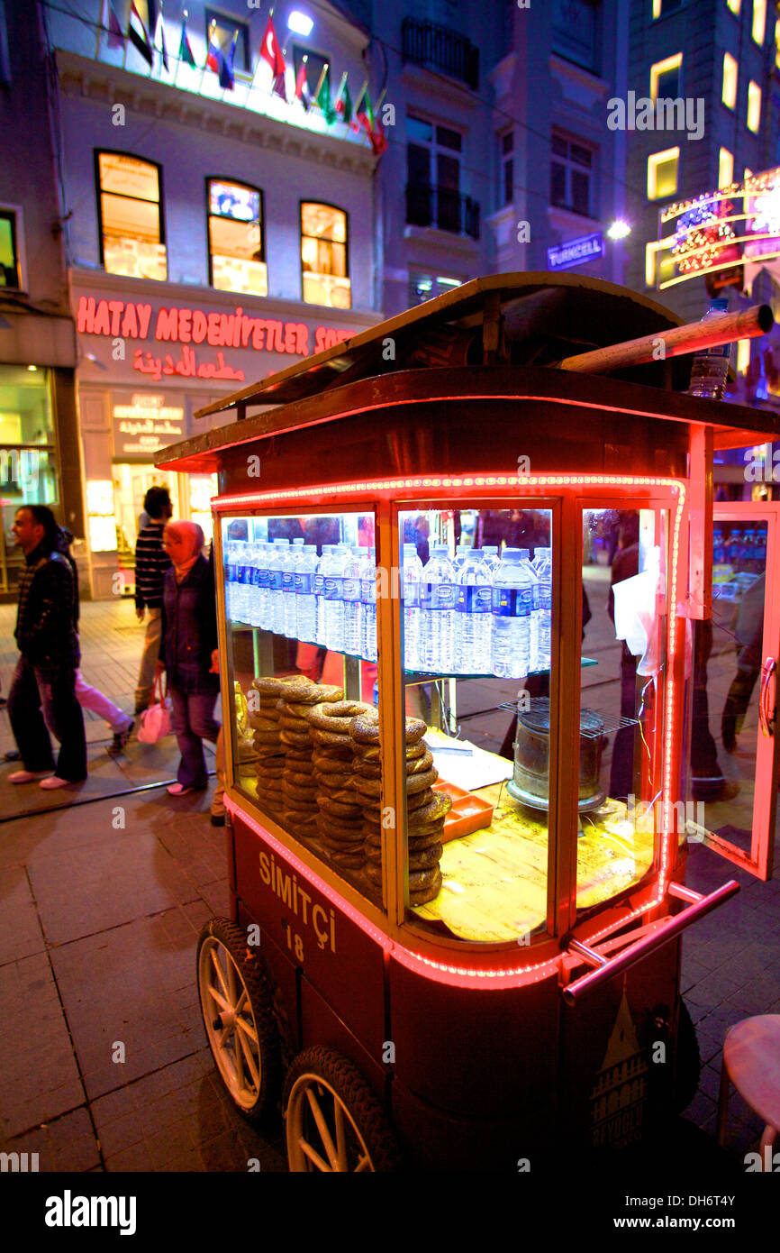 Bagel Vendor on Istiklal Caddesi, Beyoglu, Istanbul, Turkey Stock Photo ...