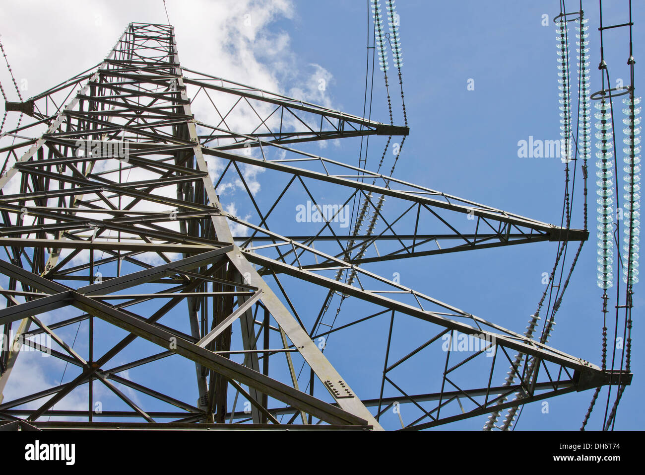 Electricity pylon supporting high voltage electric cabling above the ...
