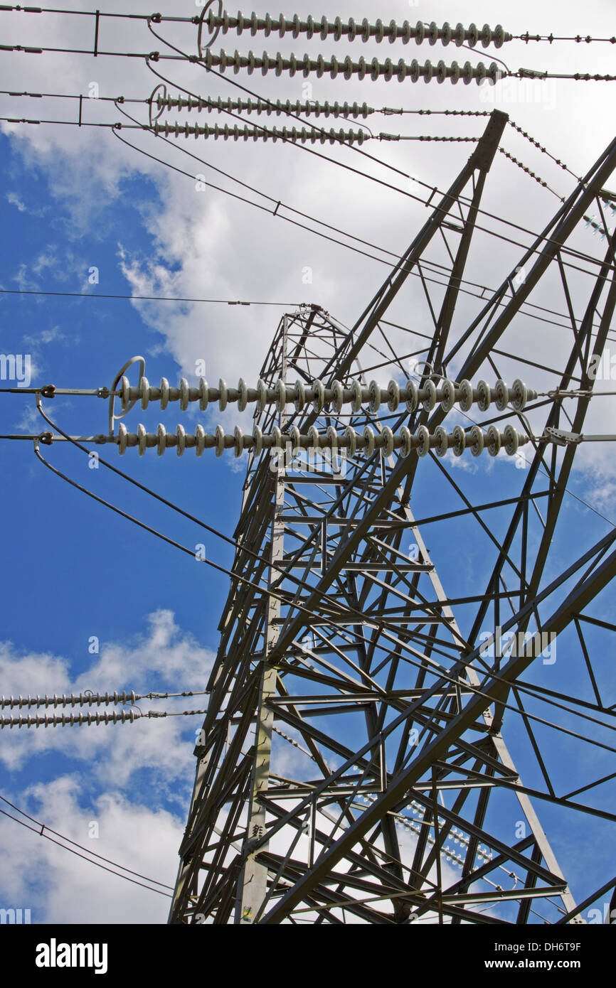 Electricity pylon supporting high voltage electric cabling above the ...