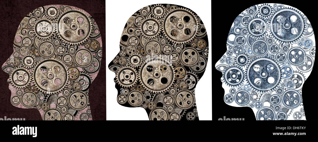 DIversity concept image with three human heads in profile filled with ...