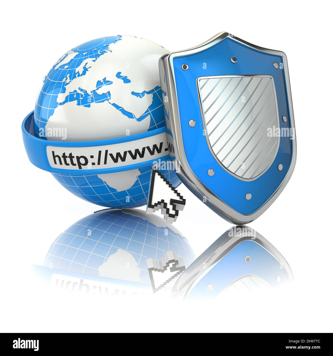 Internet security. Earth, browser address line and shield. 3d Stock ...