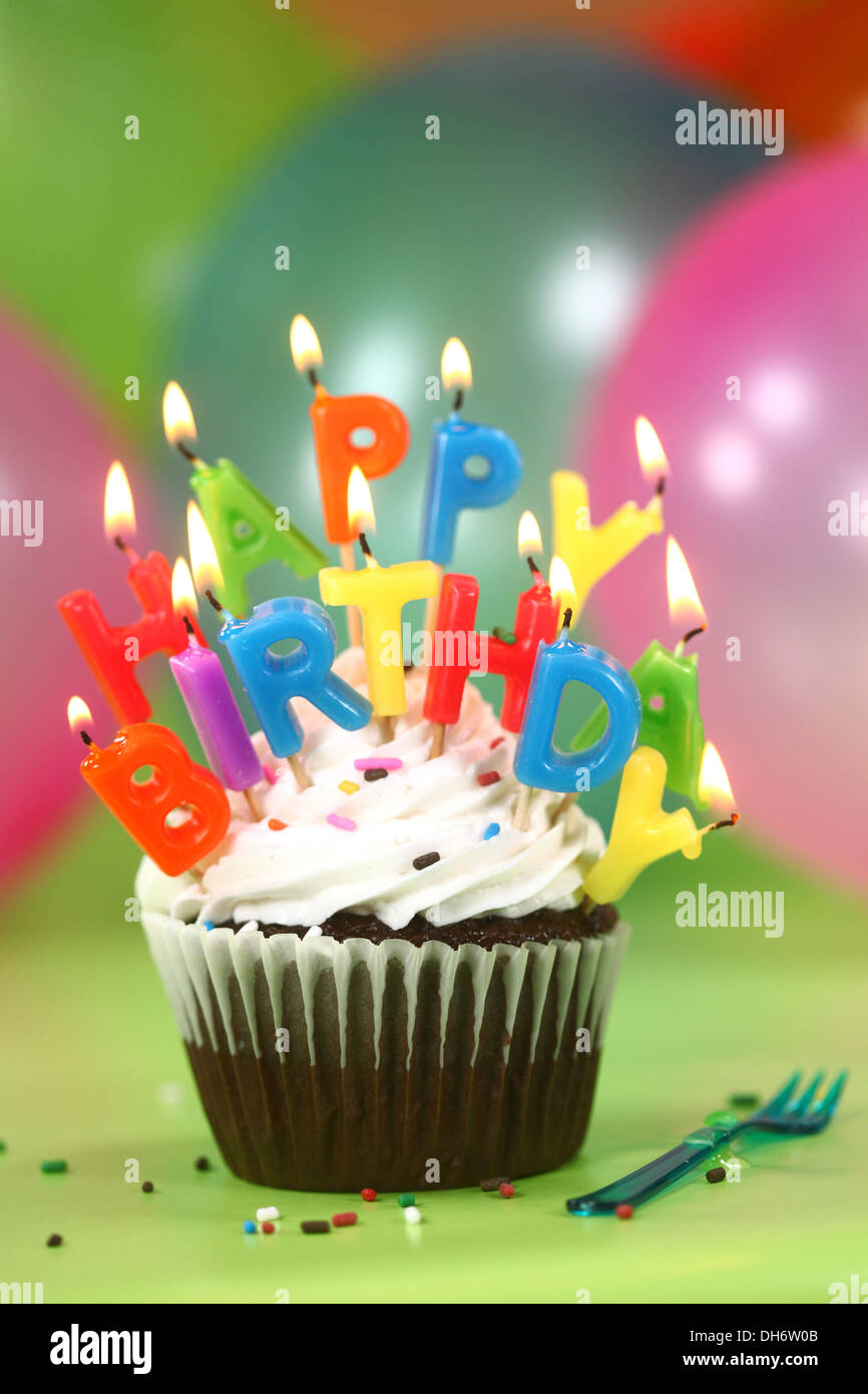 Happy Birthday Celebration with Balloons Candles and Cake Stock Photo ...