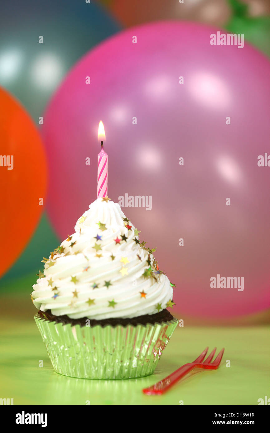 Happy Birthday Celebration with Balloons Candles and Cake Stock Photo ...