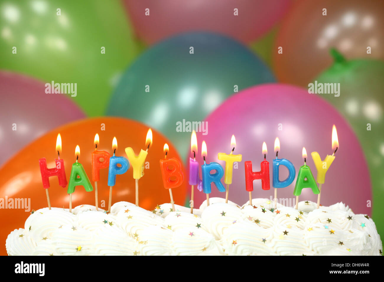 Happy Birthday Celebration with Balloons Candles and Cake Stock Photo ...