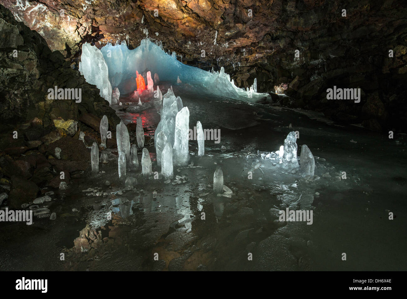 Ice stalagmites inside the Cave Lofthellir Akureyri North Iceland ...
