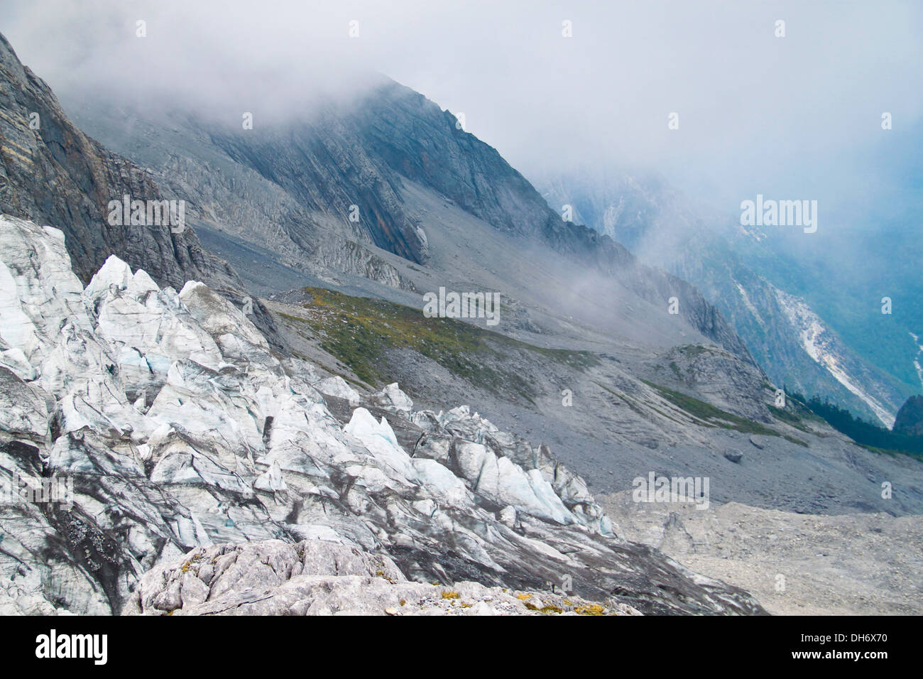 Ice blocks with cracks on top of Snow Dragon Mountain at Lijiang ...