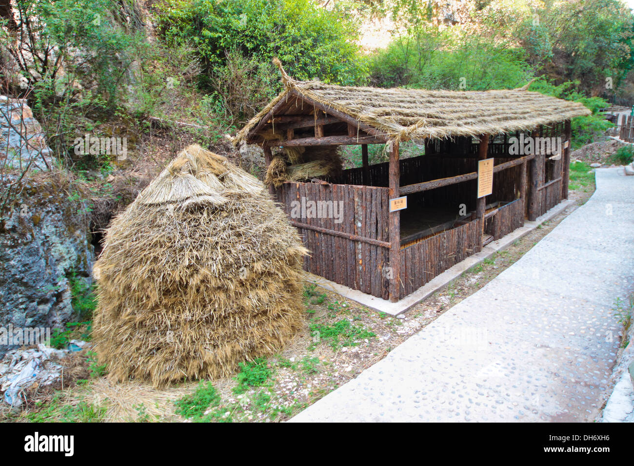 A replica of the barn house along the ancient tea horse road at Dongba ...