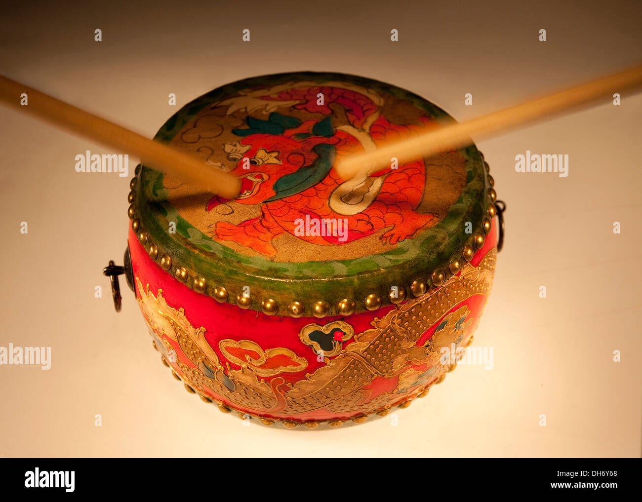Chinese drum carving with gold dragon and floral pattern Stock Photo ...