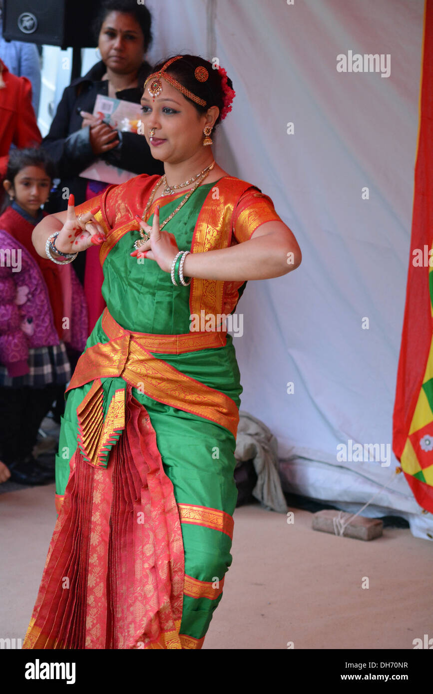Hindu woman dancing, Diwali celebrations in Croydon High street, Surrey ...