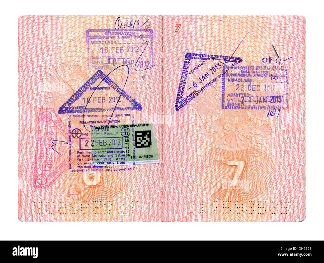 Opened Russian passport with stamps isolated on white with path Stock ...