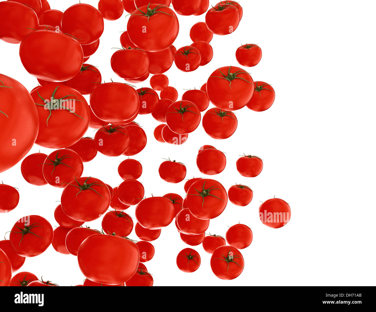 tomatoes flying on white background Stock Photo - Alamy