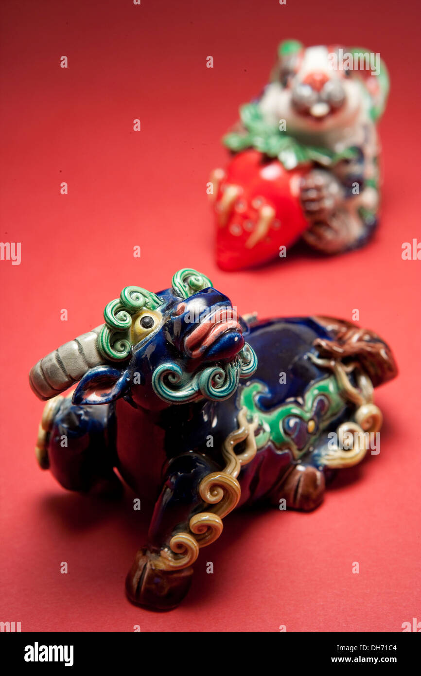 Traditional clay of Chinese zodiac sign, Ox and Rat Stock Photo - Alamy