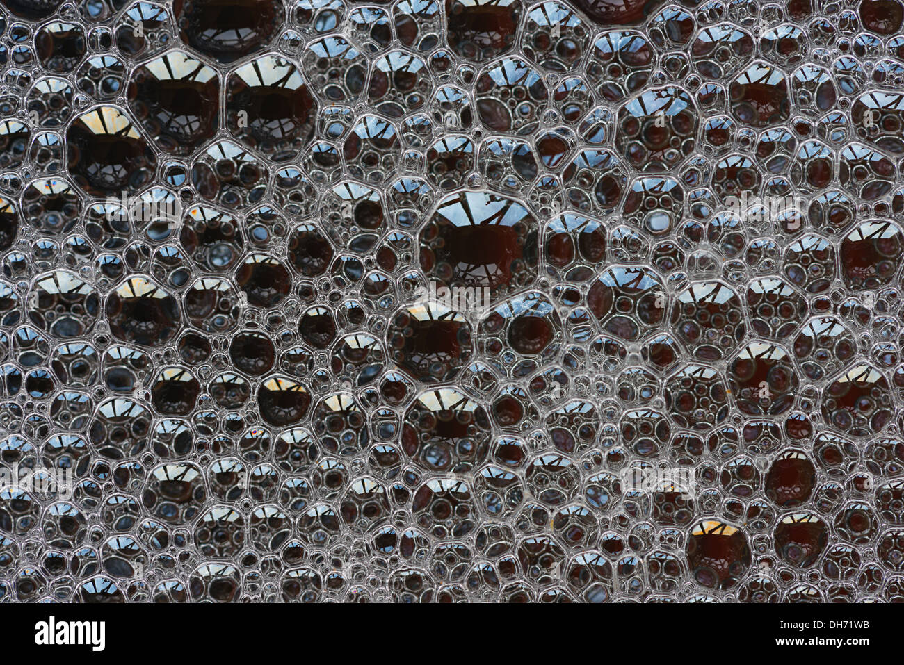 Bubbles with spectral colors being diffracted through thin surface film ...