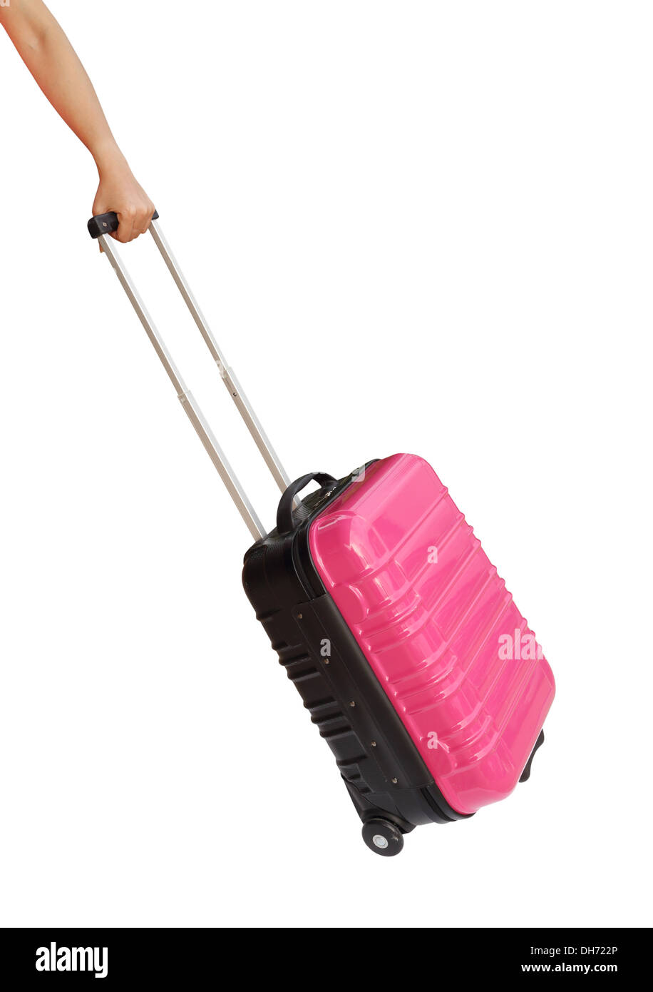 suitcase and hand isolated on white background (with clipping path ...