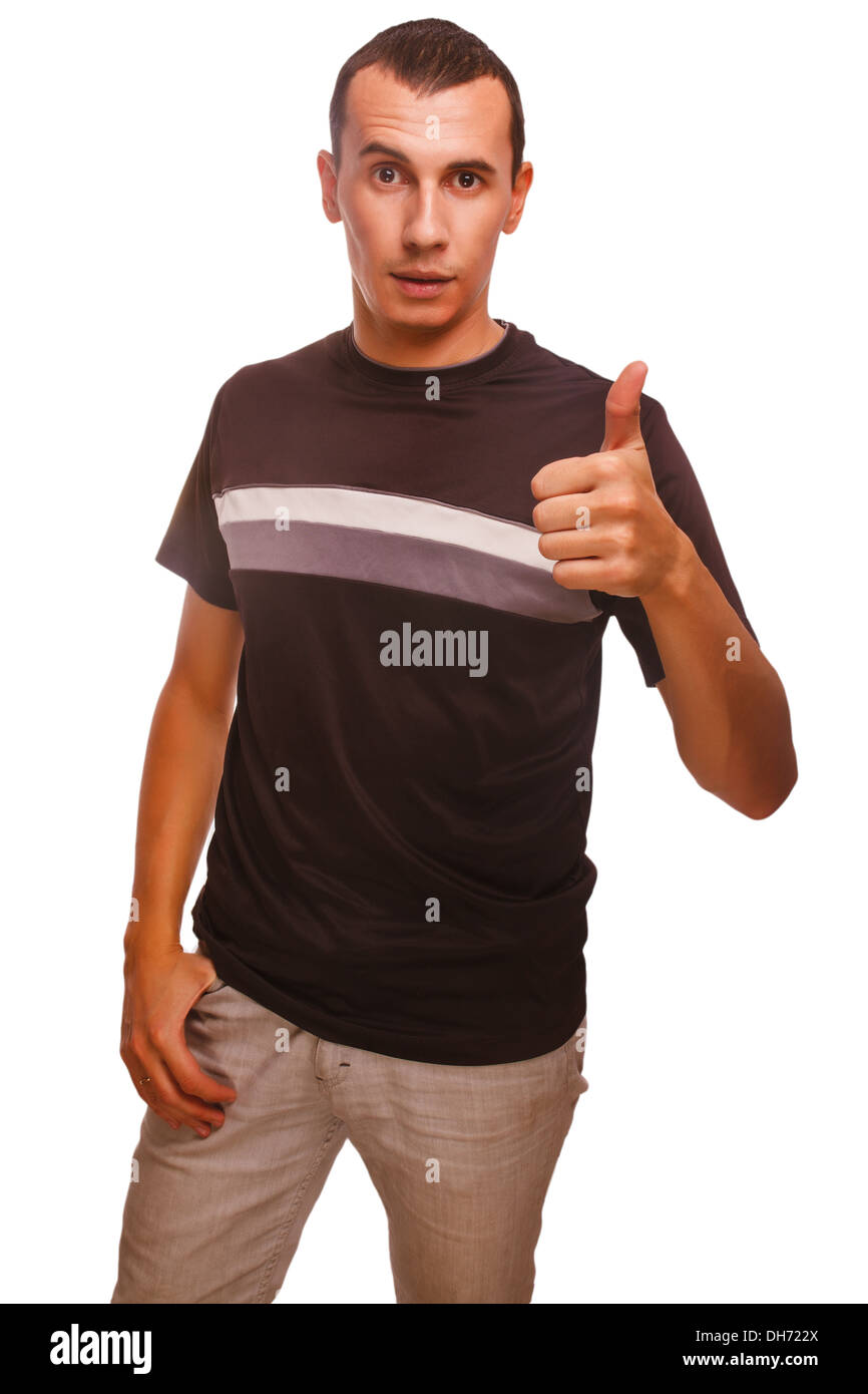 adult male brunette man shows sign gesture with both hands so isolated ...