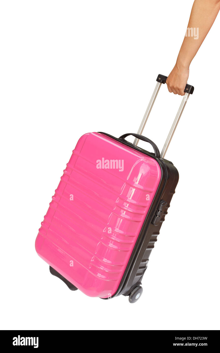 suitcase and hand isolated on white background (with clipping path ...