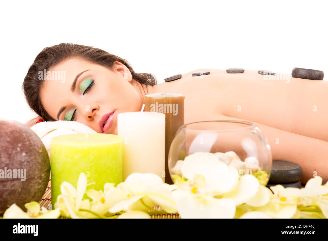 A young beautiful woman relaxing at a spa (wellness concept Stock Photo ...