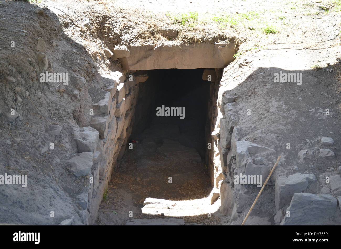 Underground tunnels within the main temple of Chavin de Huantar, Ancash ...