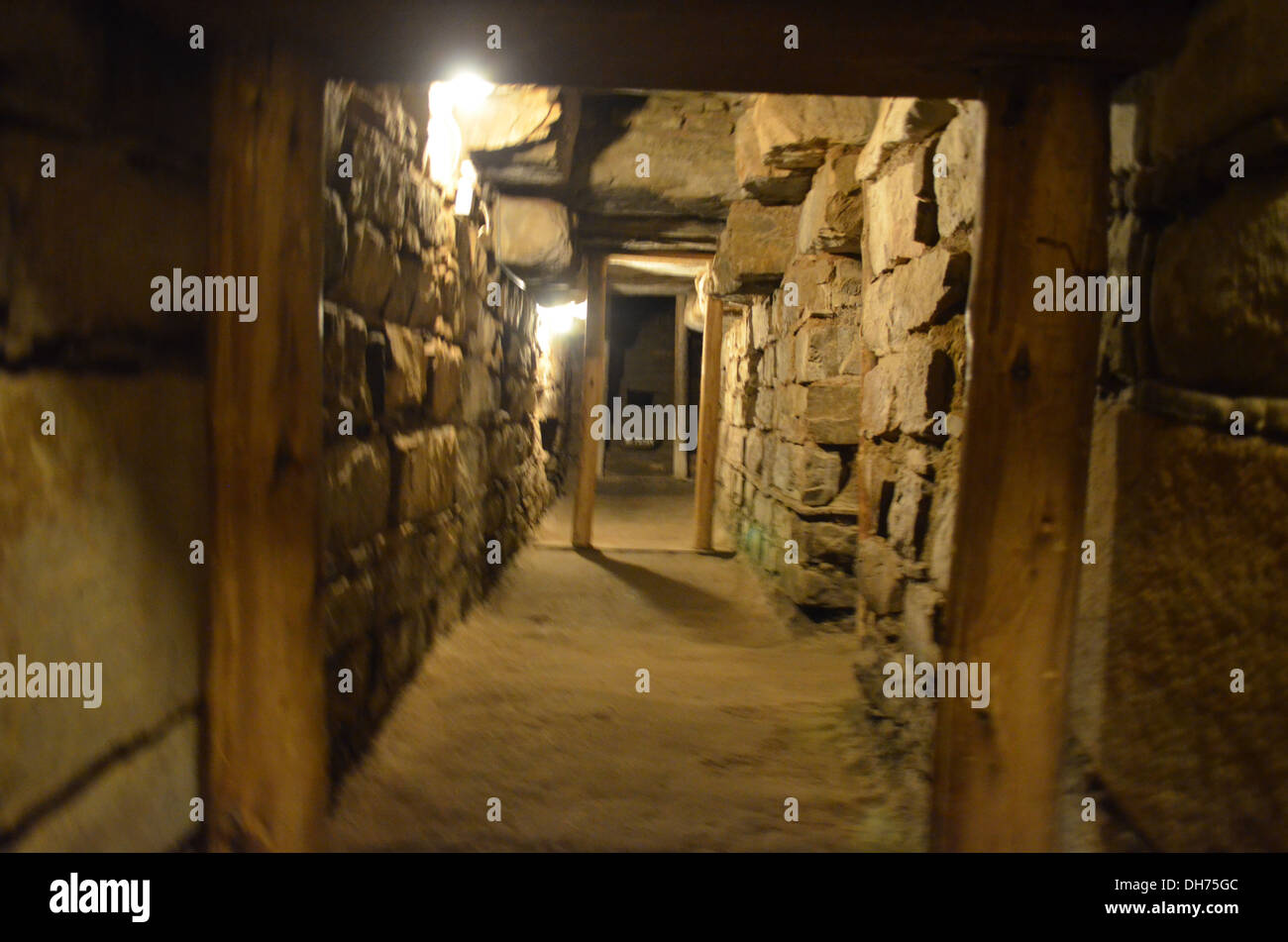 Underground tunnels within the main temple of Chavin de Huantar, Ancash ...