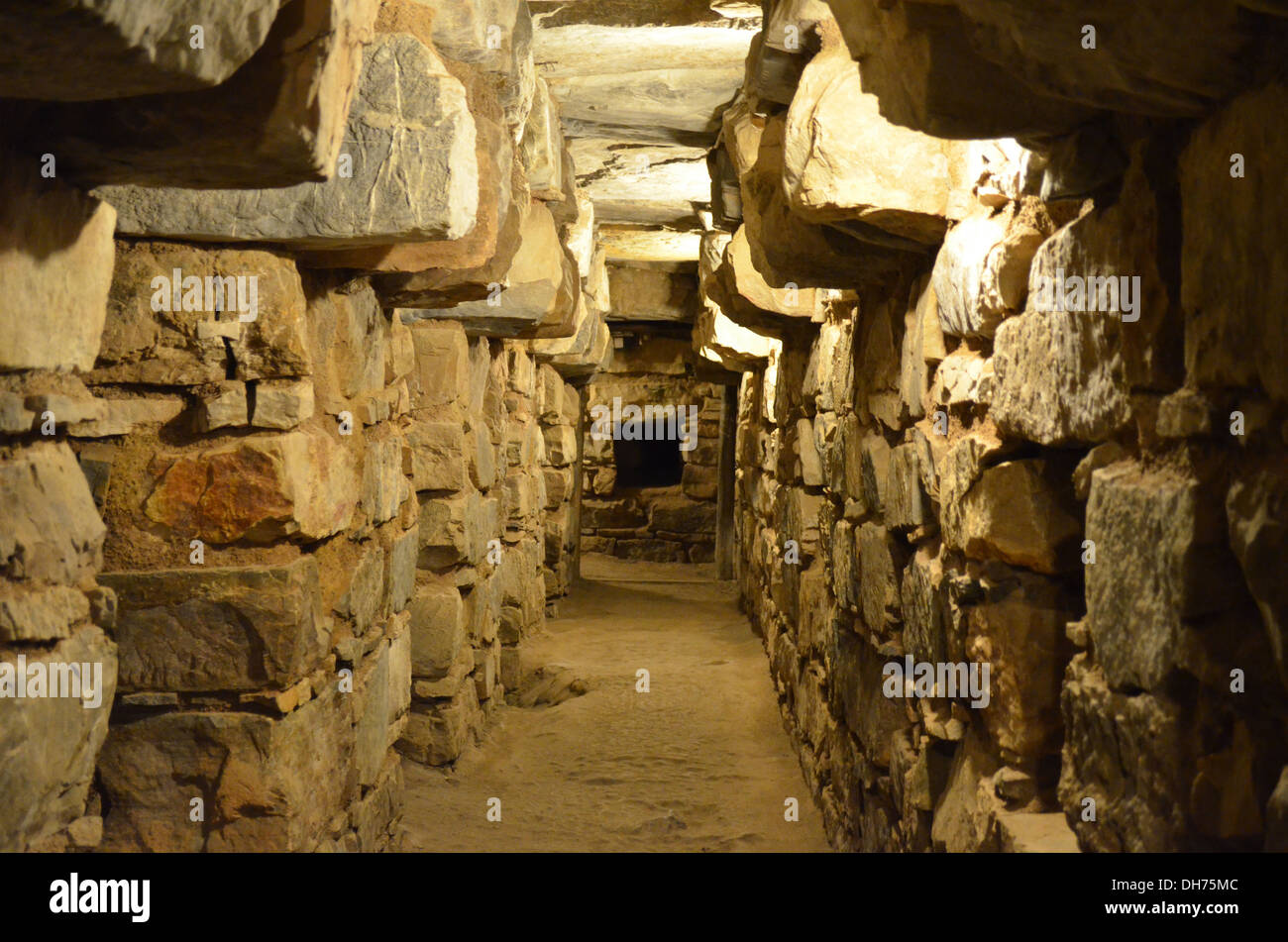 Underground tunnels within the main temple of Chavin de Huantar, Ancash ...