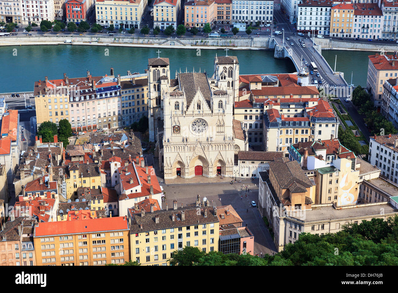 View of Lyon with Saint Jean cathedral, France Stock Photo - Alamy