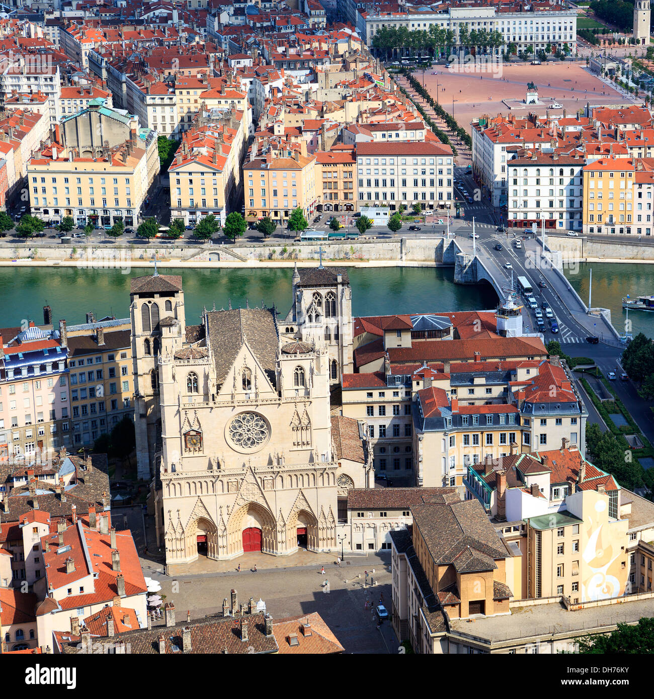 Famous view from the top of Notre Dame de Fourviere Basilica, Lyon ...