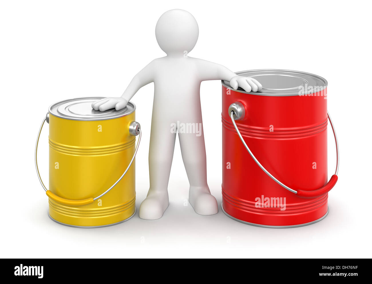 Man and Cans of paint (clipping path included Stock Photo - Alamy