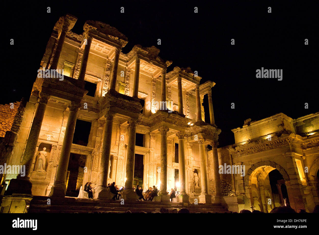The ancient Library lit up by night with a chamber music orchestra ...