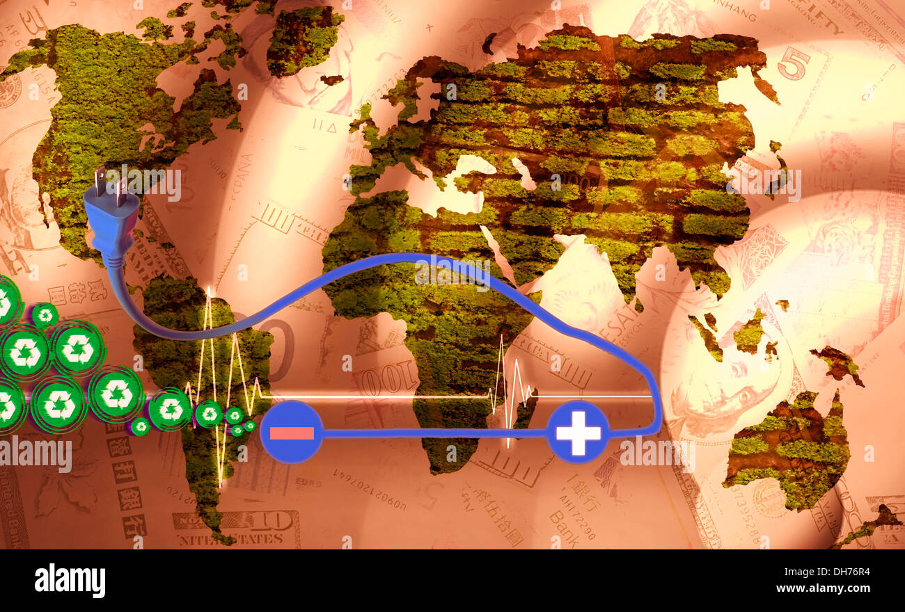 Symbol of the electric cars on World Map, Concept Stock Photo - Alamy