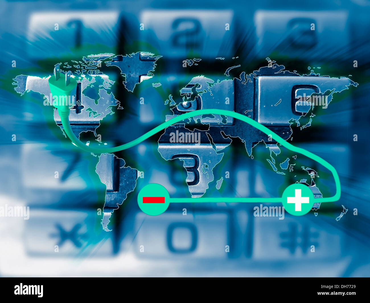 Symbol of the electric cars on World Map, Concept Stock Photo - Alamy