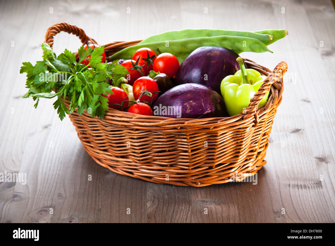 Fresh organic vegetables in basket Stock Photo - Alamy