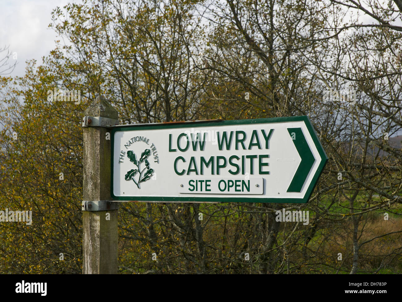 Sign for Low Wray Campsite, Lake District National Park, Cumbria ...