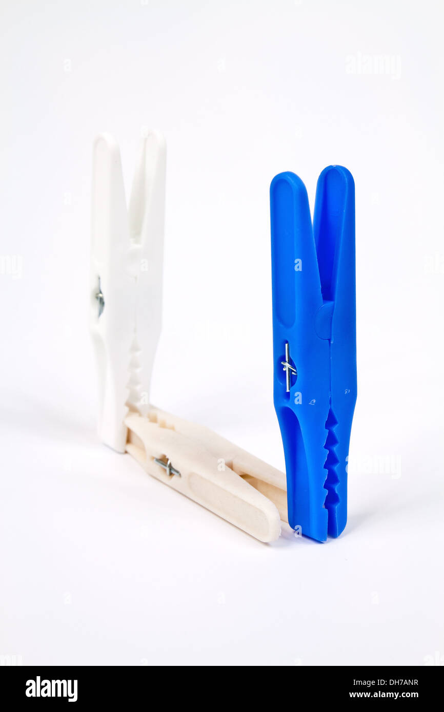 Colored plastic clothes pegs isolated on white background Stock Photo ...