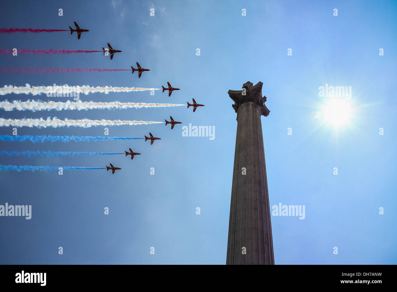 Red Arrows Flypast for HM Queen's Royal Birthday in London Stock Photo ...
