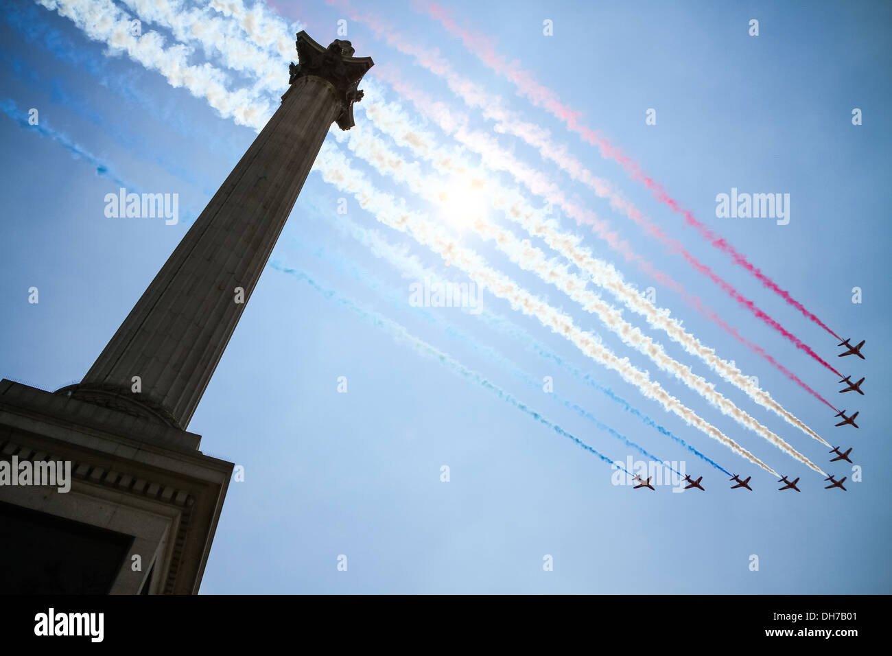 Red Arrows Flypast for HM Queen's Royal Birthday in London Stock Photo ...
