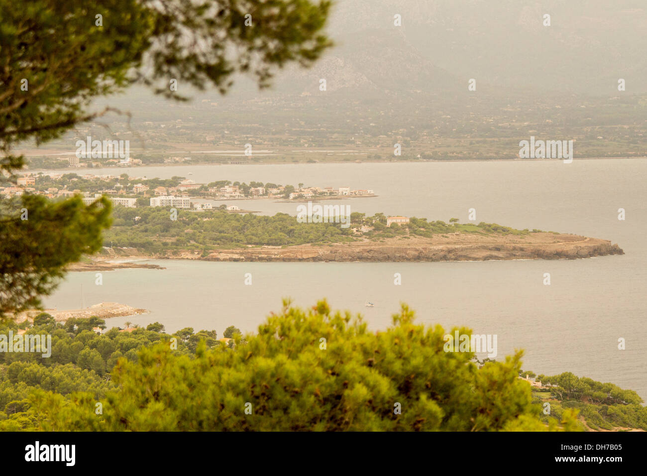 Pollença Bay viewed from Victoria church in Alcudia, Majorca, Balearic ...