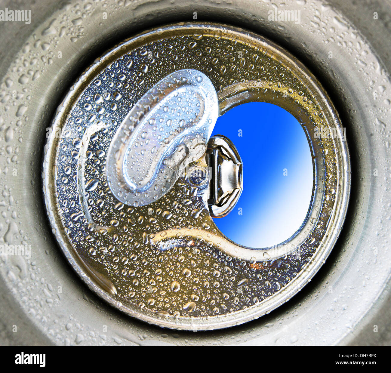 Opened aluminum can for soft drinks or beer. View from the Inside Stock ...