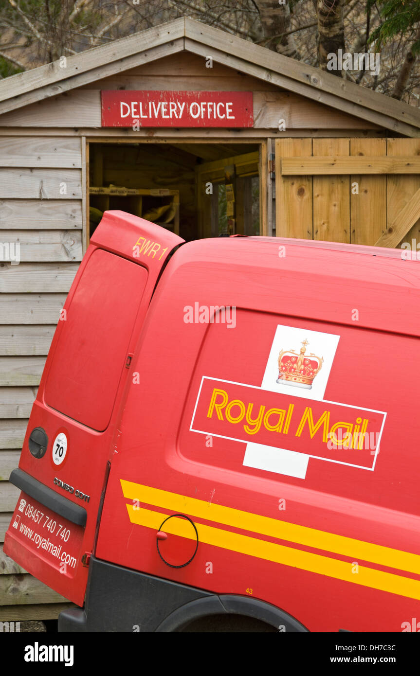 Royal Mail van and shed used as a delivery office at Inverie on the ...