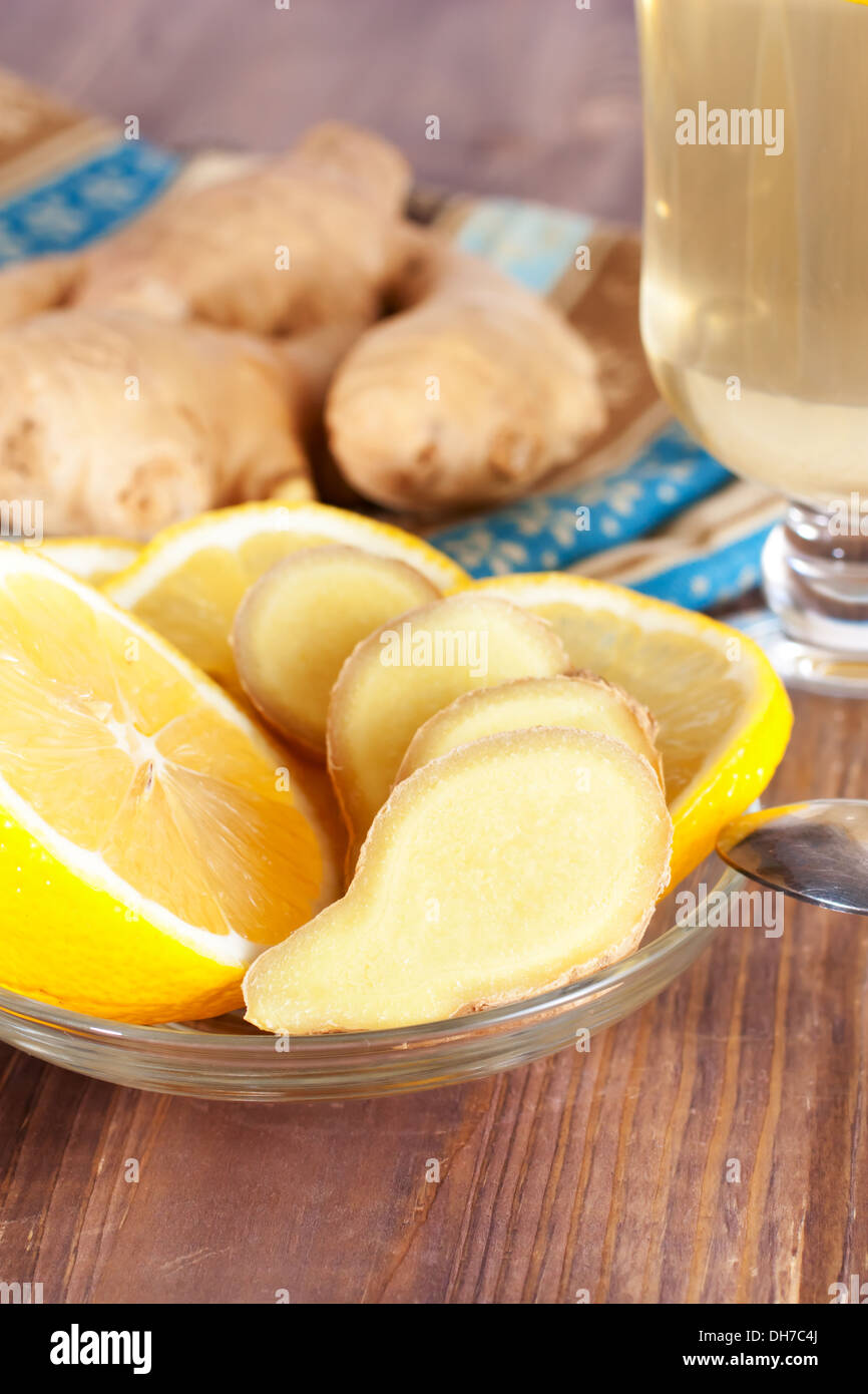 Hot ginger lemon tea in glass Stock Photo - Alamy