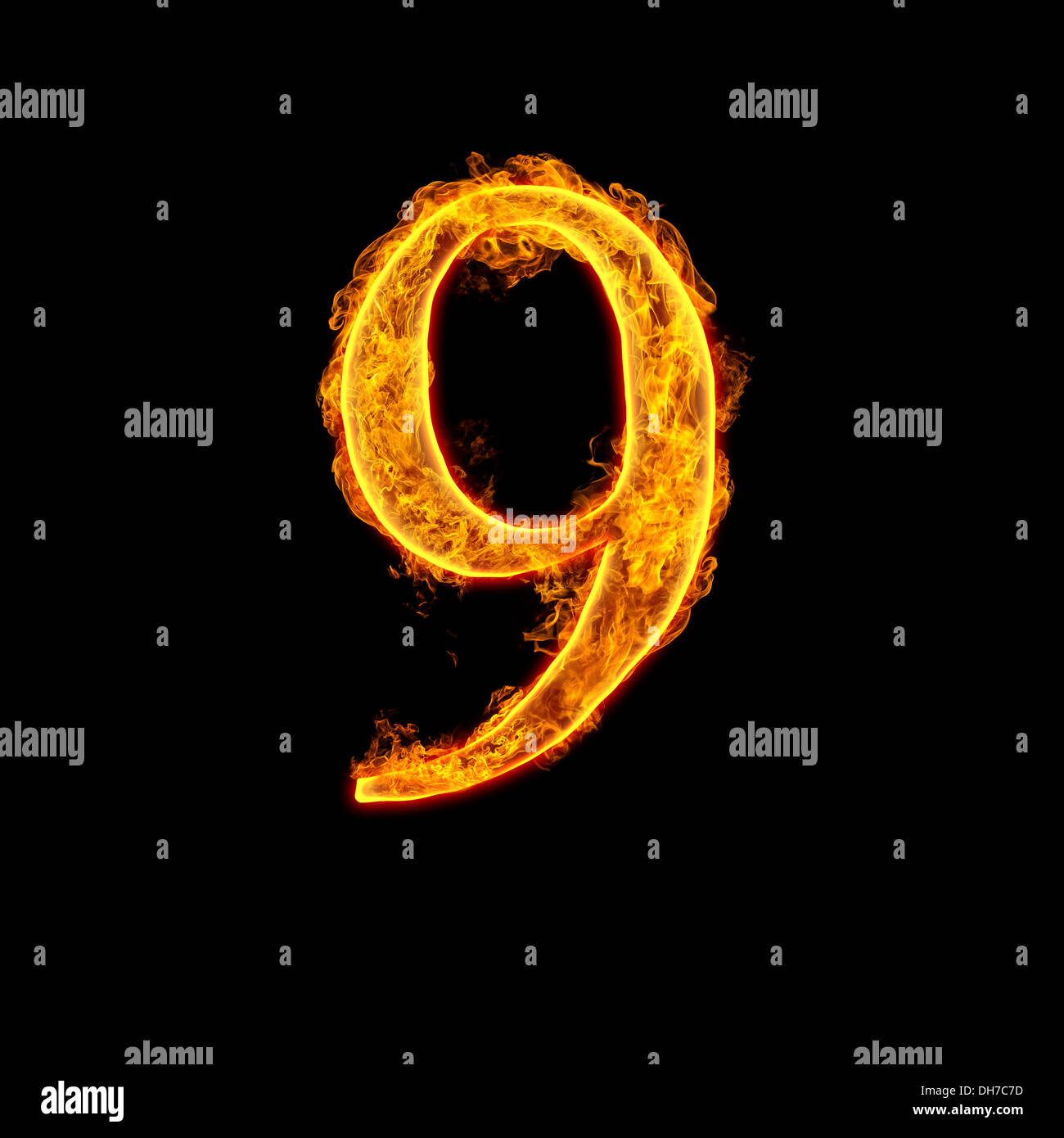 Fire alphabet number 9 nine isolated on black background Stock Photo ...