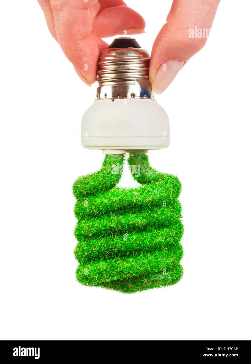Eco light bulb in hand isolated on white background Stock Photo - Alamy