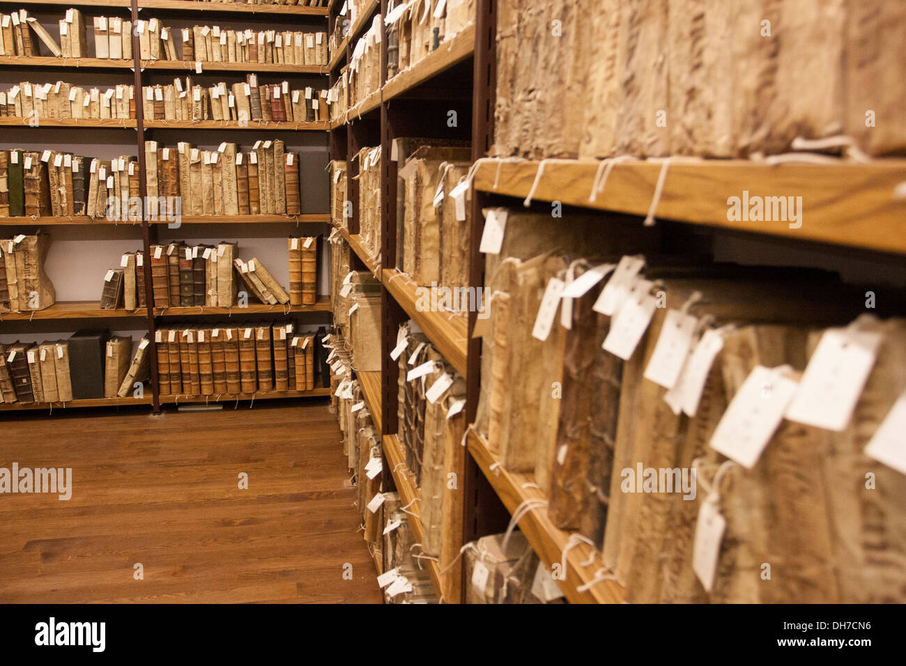 Old and historical books classified in the library situated inside ...