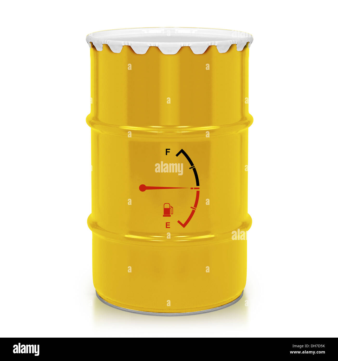 Golden fuel barrel, jerry can with Fuel Meter isolated on a white ...