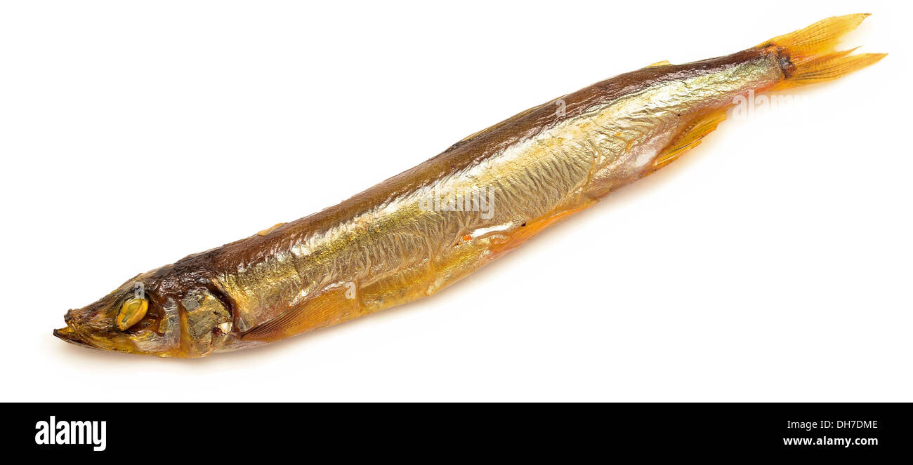 smoked capelin isolated on white background Stock Photo - Alamy
