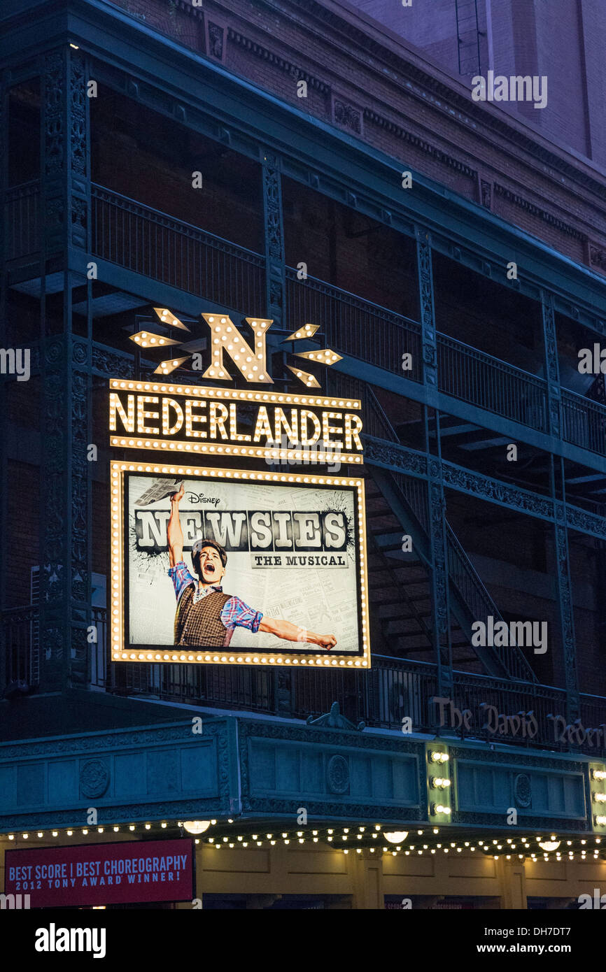The Nederlander Theater Marquee Featuring "Newsies the Musical", New ...