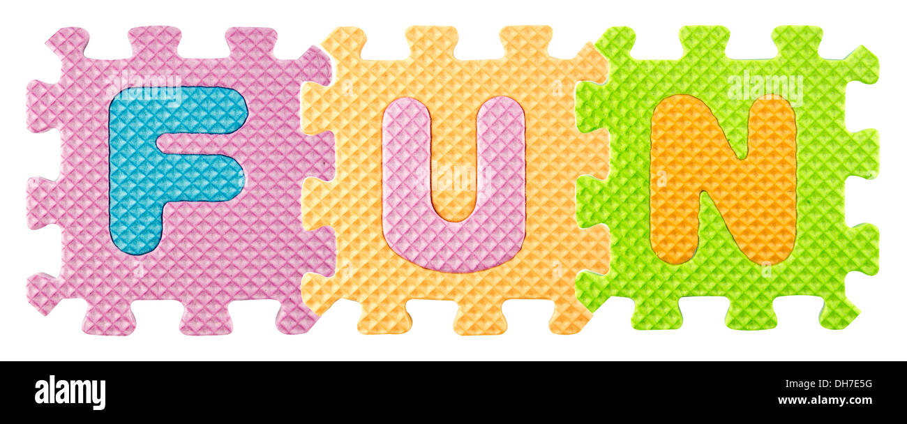 Fun word created from Alphabet puzzle isloated on white background ...