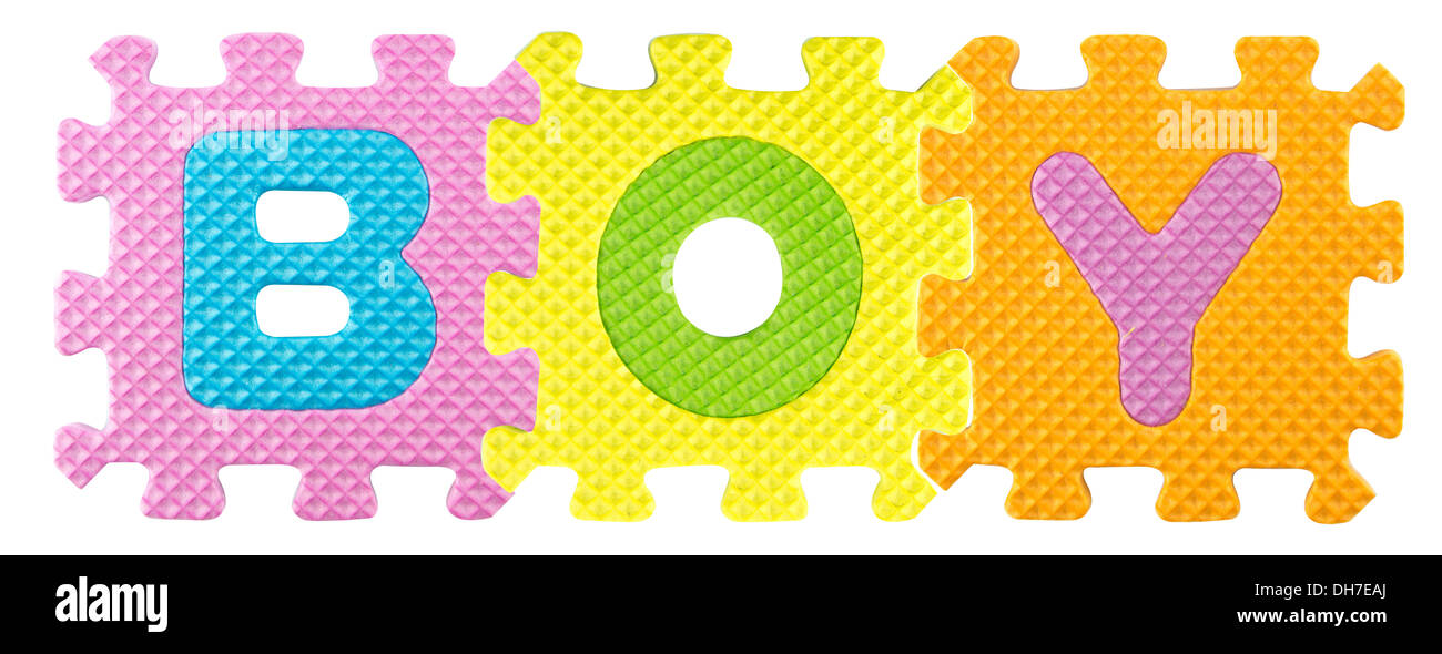 Boy word created from Alphabet puzzle isloated on white background ...
