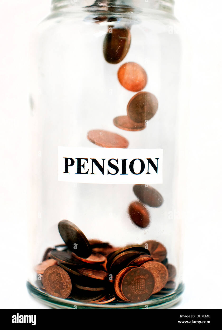 Illustration of money filling a pension pot, London Stock Photo - Alamy