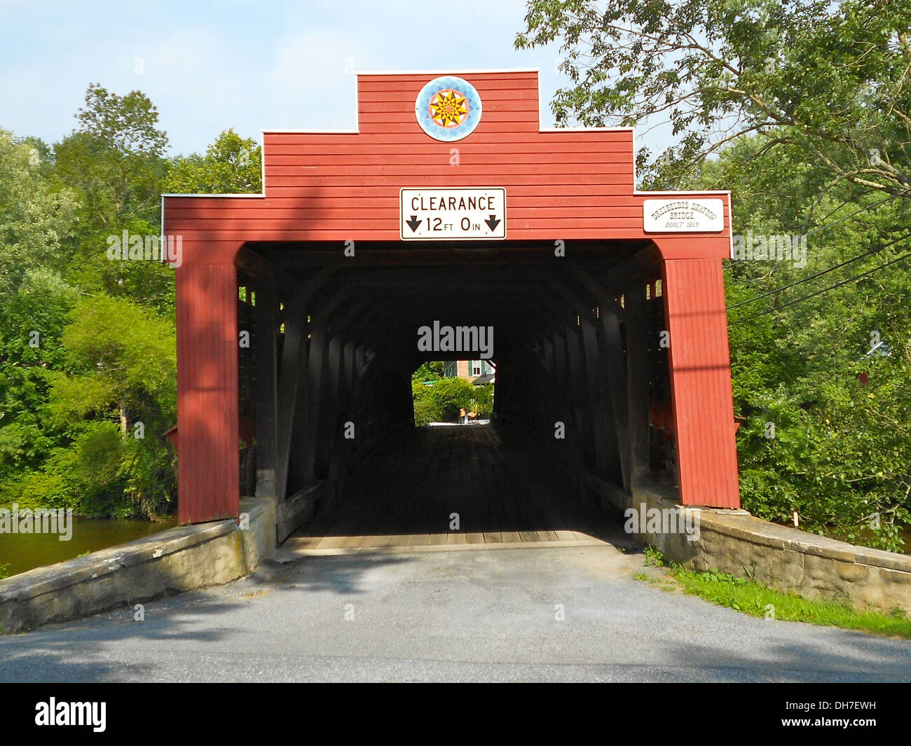 The west entrance to the Dreibelbis Station Bridge, a historic ...